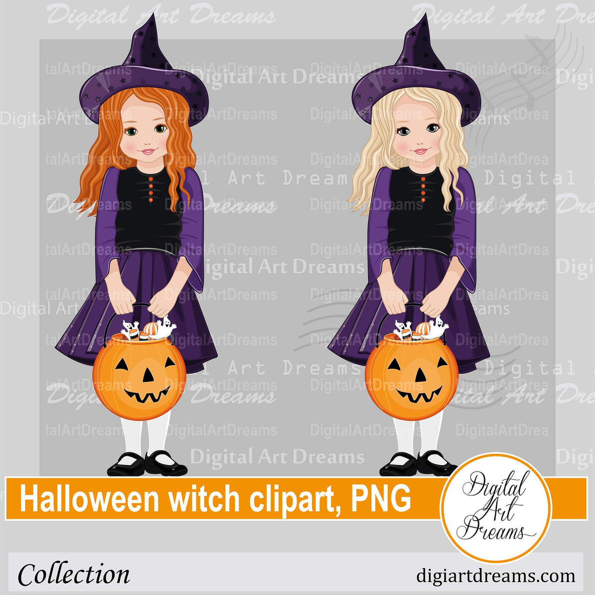 Halloween Witch Clipart: Little Girl PNG Images – Digital Art Dreams