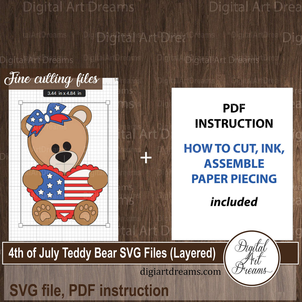 4th of July Teddy Bear Scrapbook Embellishment | SVG Files | Layers ...