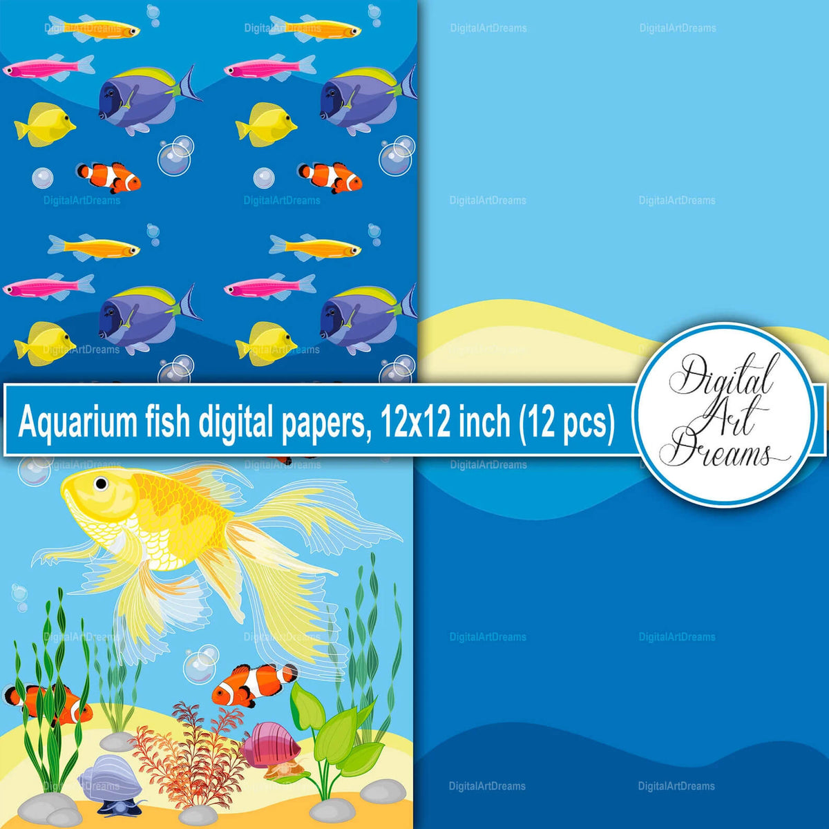 Aquarium Fish Digital Papers | Printable Scrapbook Paper | 12x12 ...