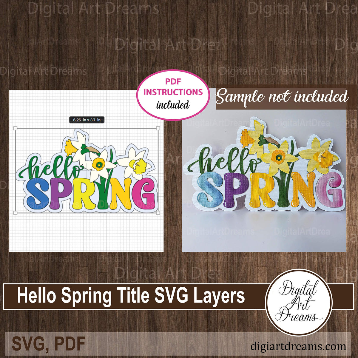 Hello Spring Daffodils Scrapbook Titles | SVG Layers – Digital Art Dreams