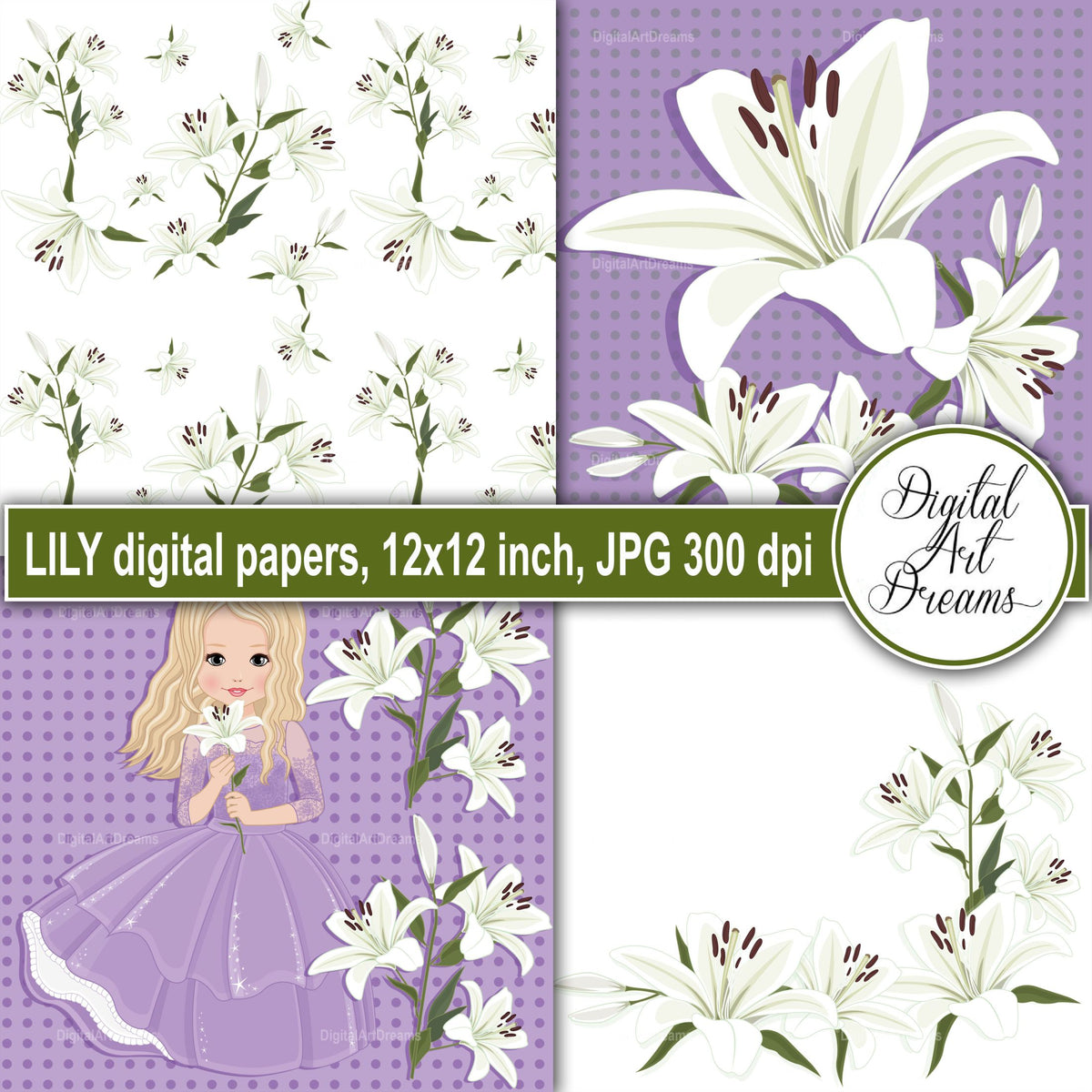 Lily Flowers Digital Papers | Printable Scrapbook Paper | 12x12 ...