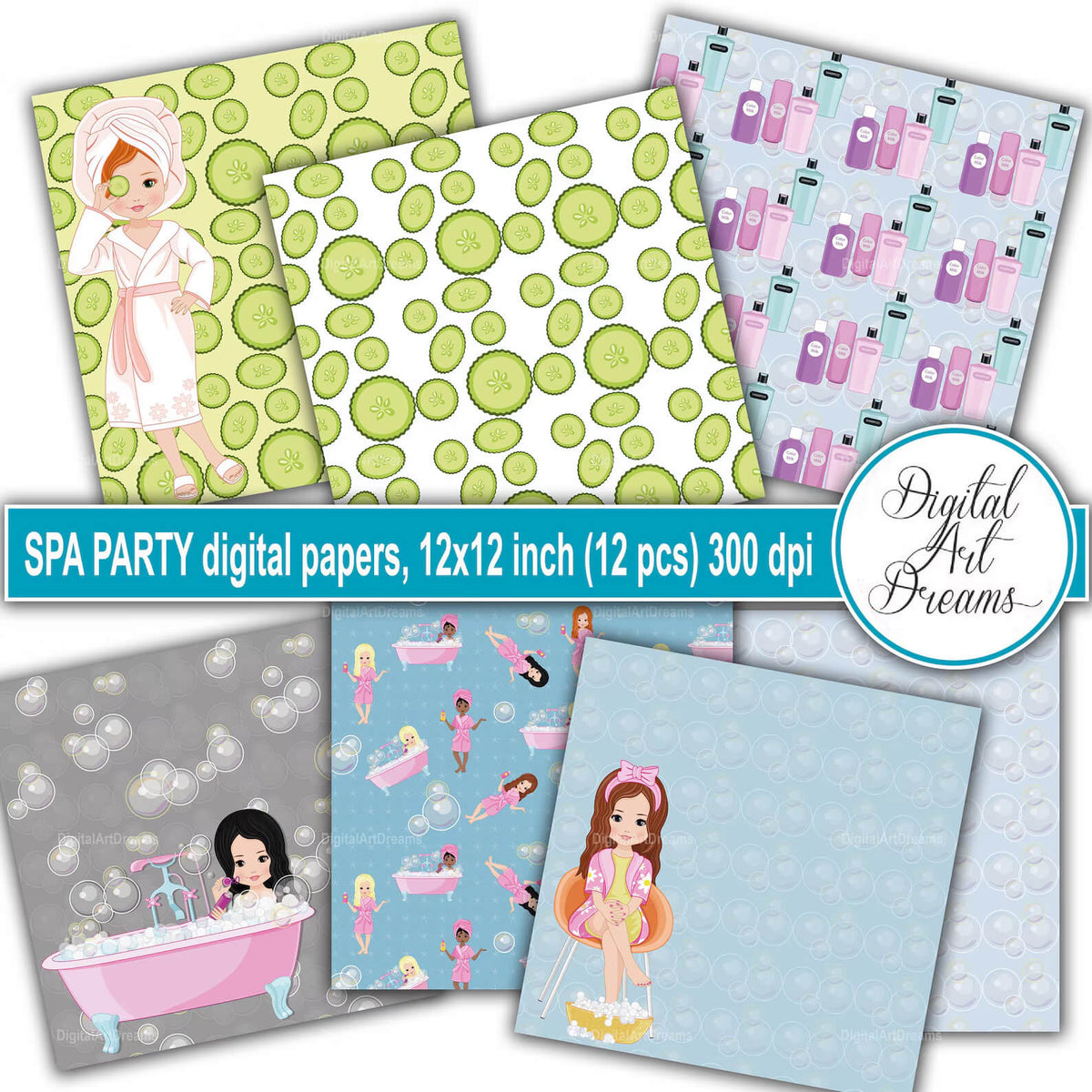 Spa Party Digital Papers | Printable Scrapbook Paper | 12x12 – Digital ...