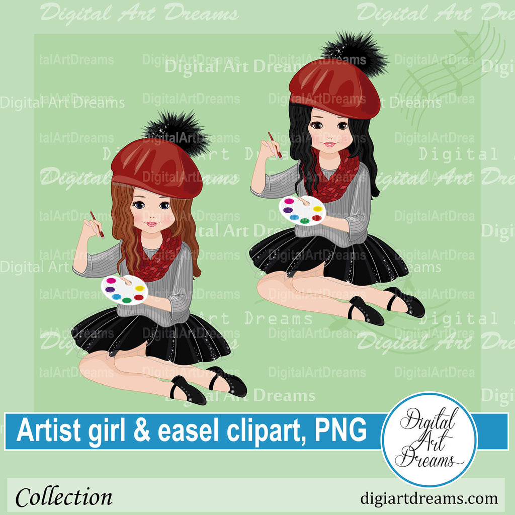 Artist Clipart: Little Girl as Painter PNG Images – Digital Art Dreams