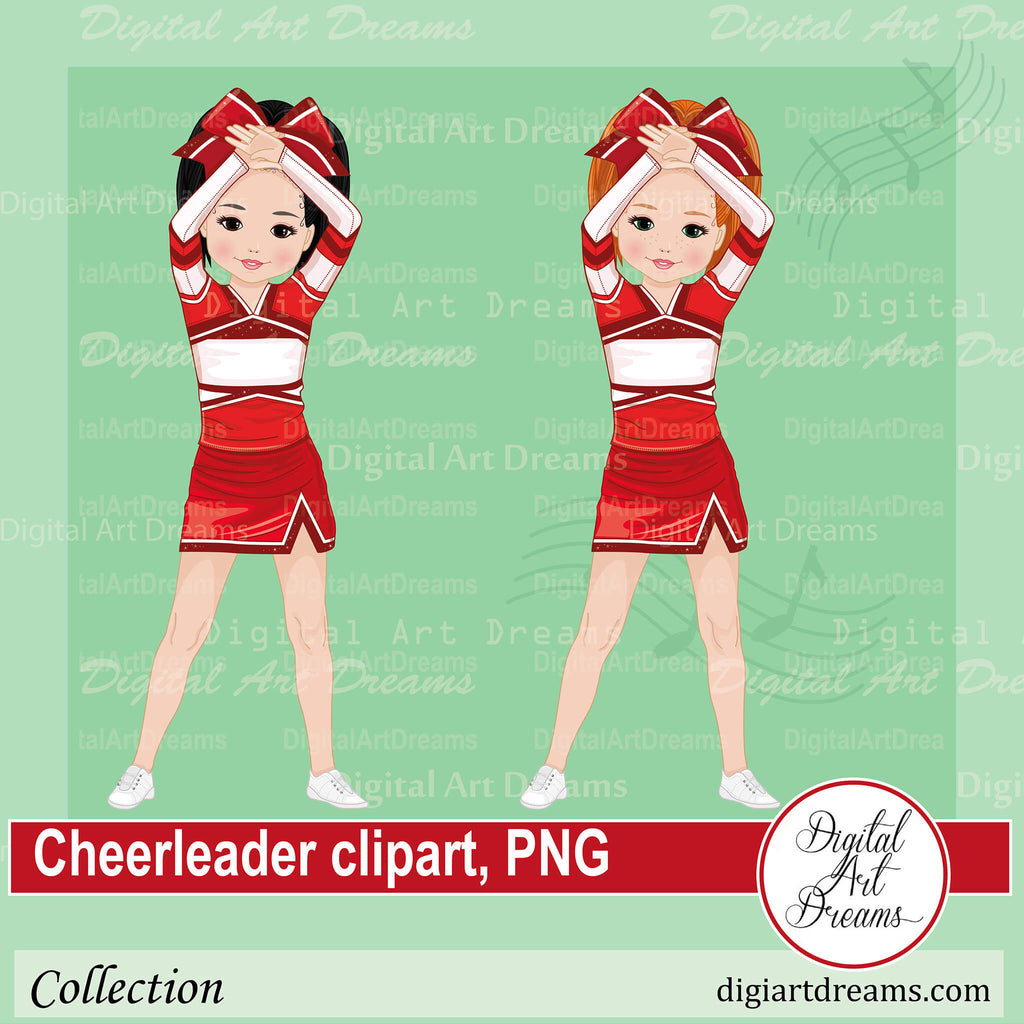 Cheerleader Clipart | Red Uniform Girls | Digital Art Dreams