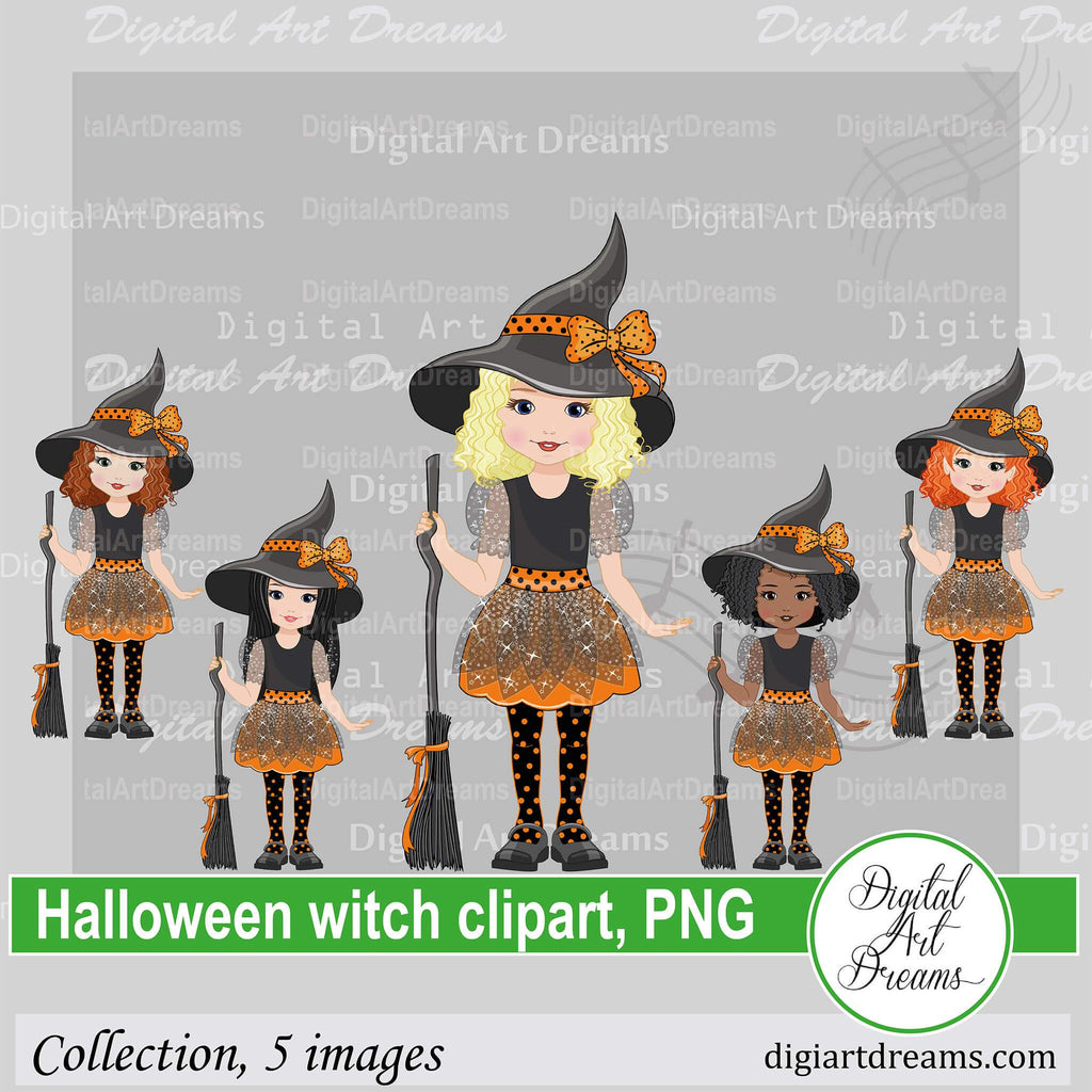 Cute Witch Clipart: Little Girl Halloween PNG Images – Digital Art Dreams