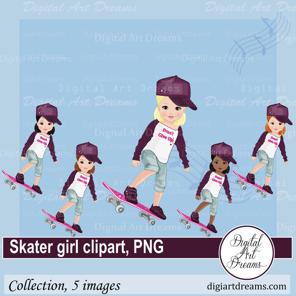 Skater Clip Art Girl PNG Skateboarding Illustration – Digital Art Dreams